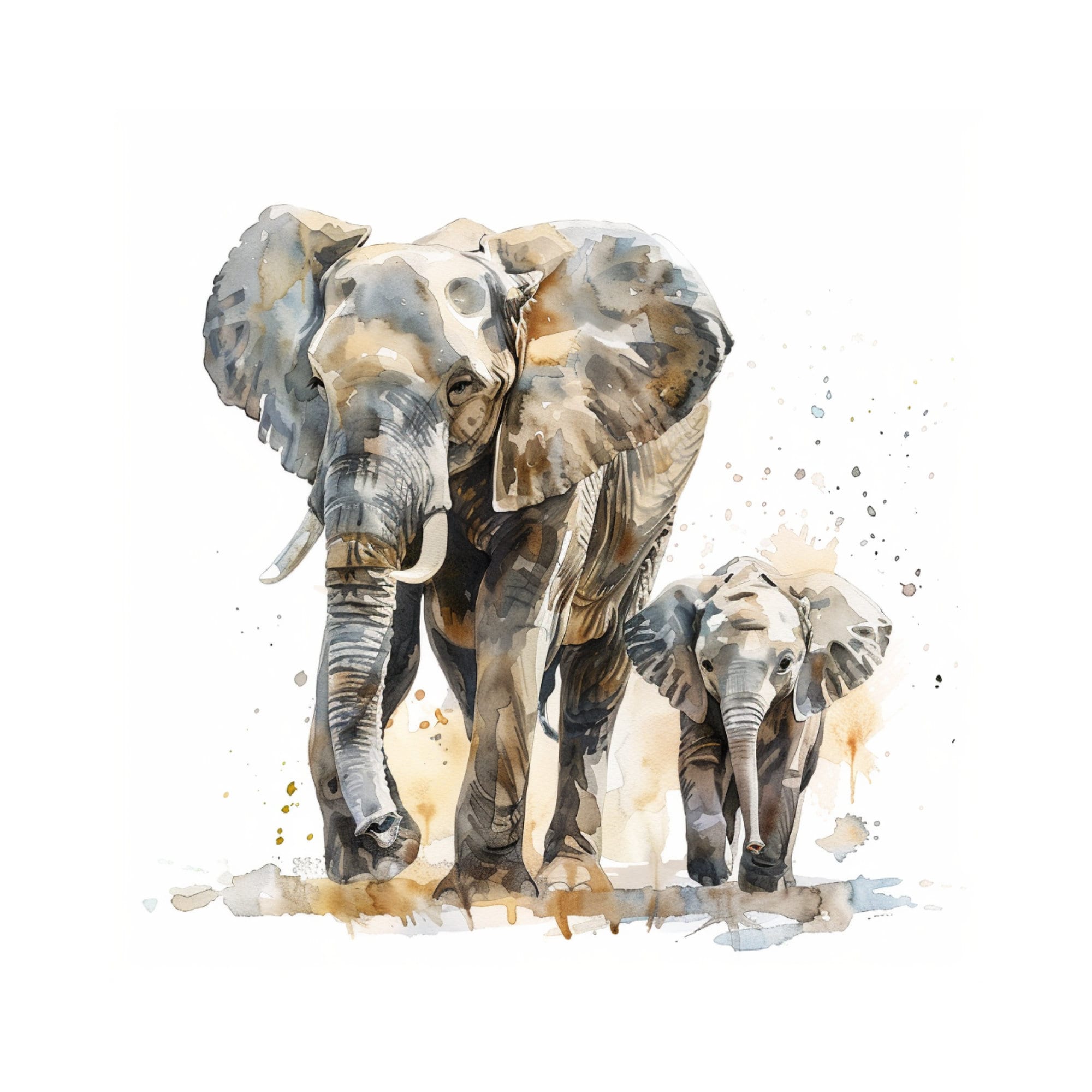 4 Set of Mother and Baby Elephant Watercolor Painting Printable Wall ...