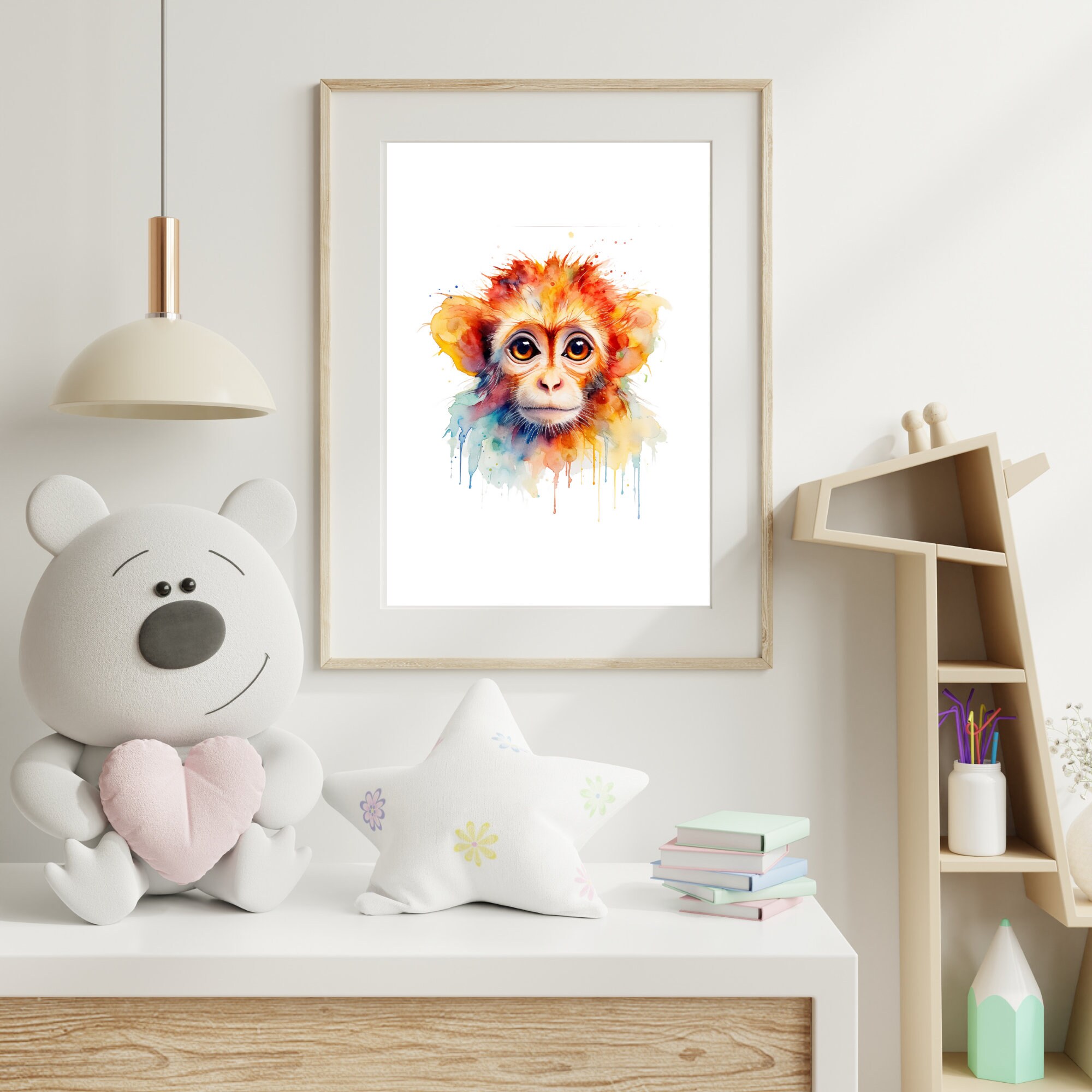 Monkey Watercolor Painting, Monkey Printable Wall Art, Monkey Nursery ...