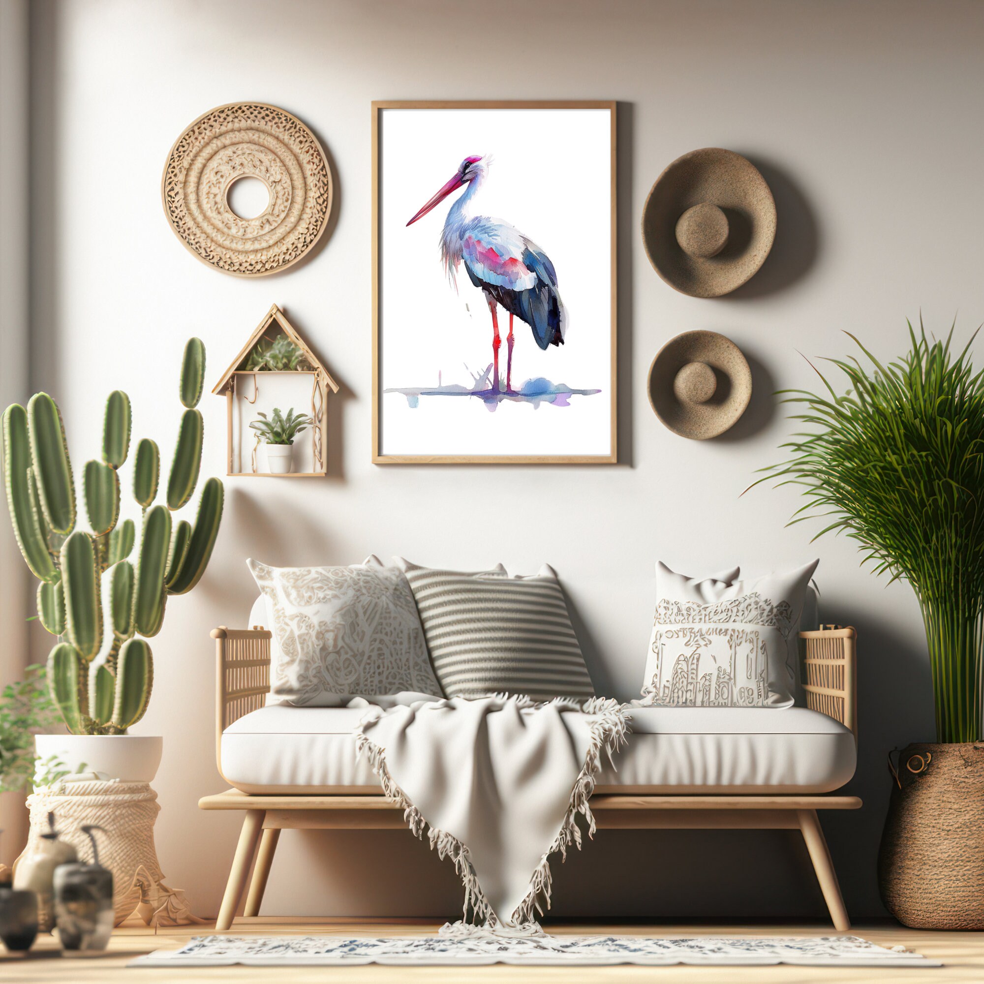 Stork Watercolor Painting Printable Wall Art, Stork Clipart, Stork ...