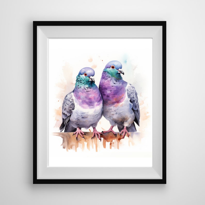 Pigeons Watercolor Painting Printable Wall Art, Digital Print, Instant ...