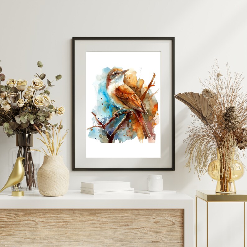 Nightingale Watercolor Painting Digital Wall Art, Digital Art Print ...
