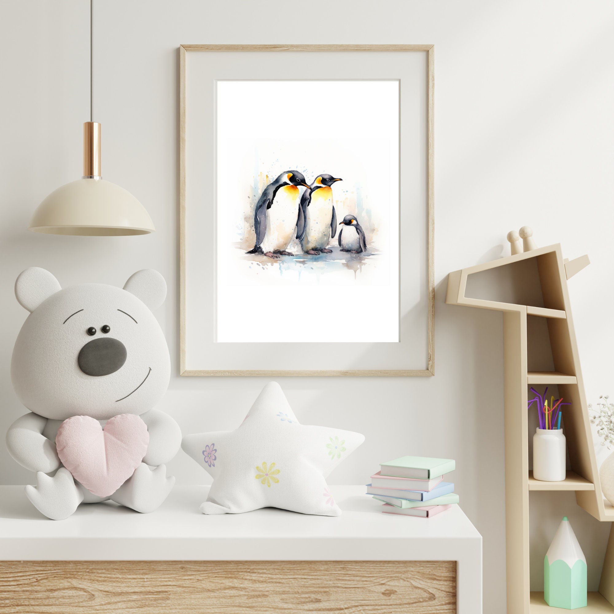 Penguin Family Watercolor Painting, Penguin Printable Wall Art, Animal ...