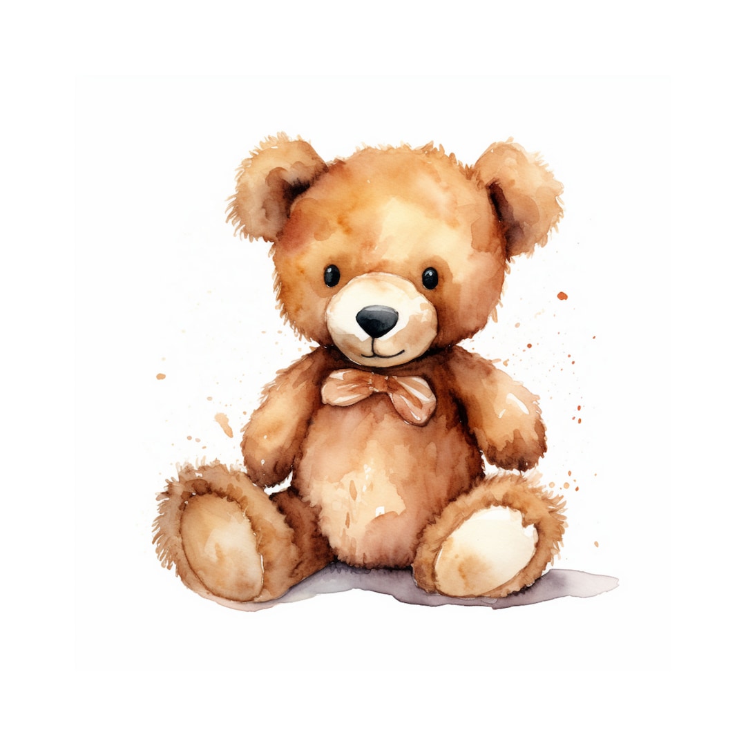 4 Teddy Bear Digital Cliparts, 4 Digital Clipart Bundle, Watercolor ...