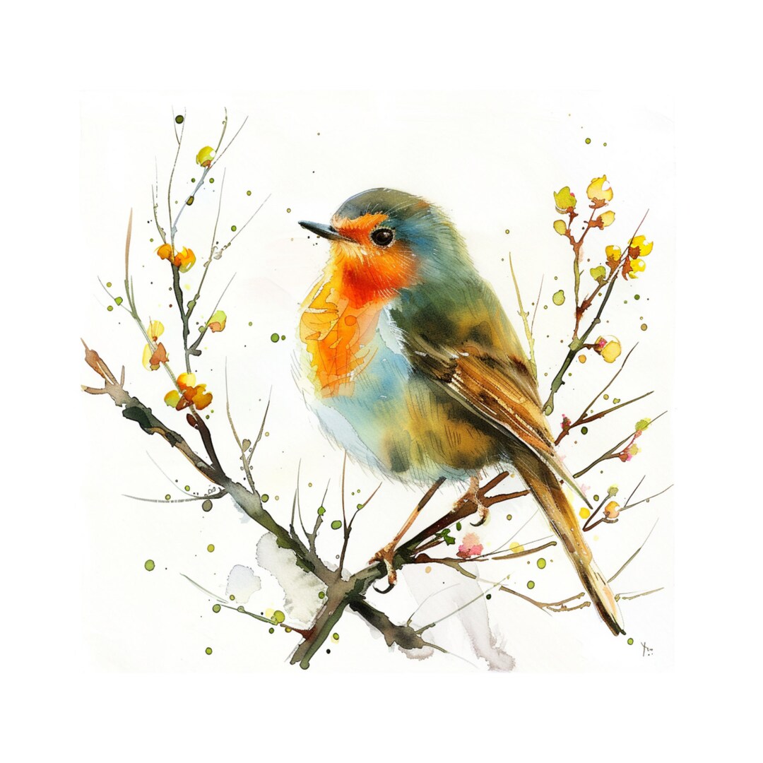 Robin Bird Watercolor Painting Printable Wall Art, Instant Download ...