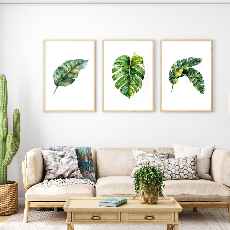 4 Clipart of Tropical Leaves, Watercolor Painting Printable Wall Art ...