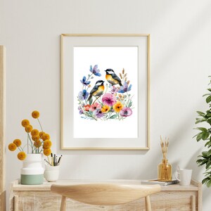 Spring Birds Watercolor Printable Wall Art, Floral Birds, Birds With ...