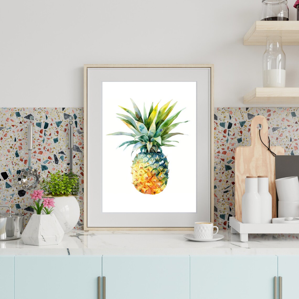 Ananas Watercolor Painting Printable Wall Art, Kitchen Wall Decor ...