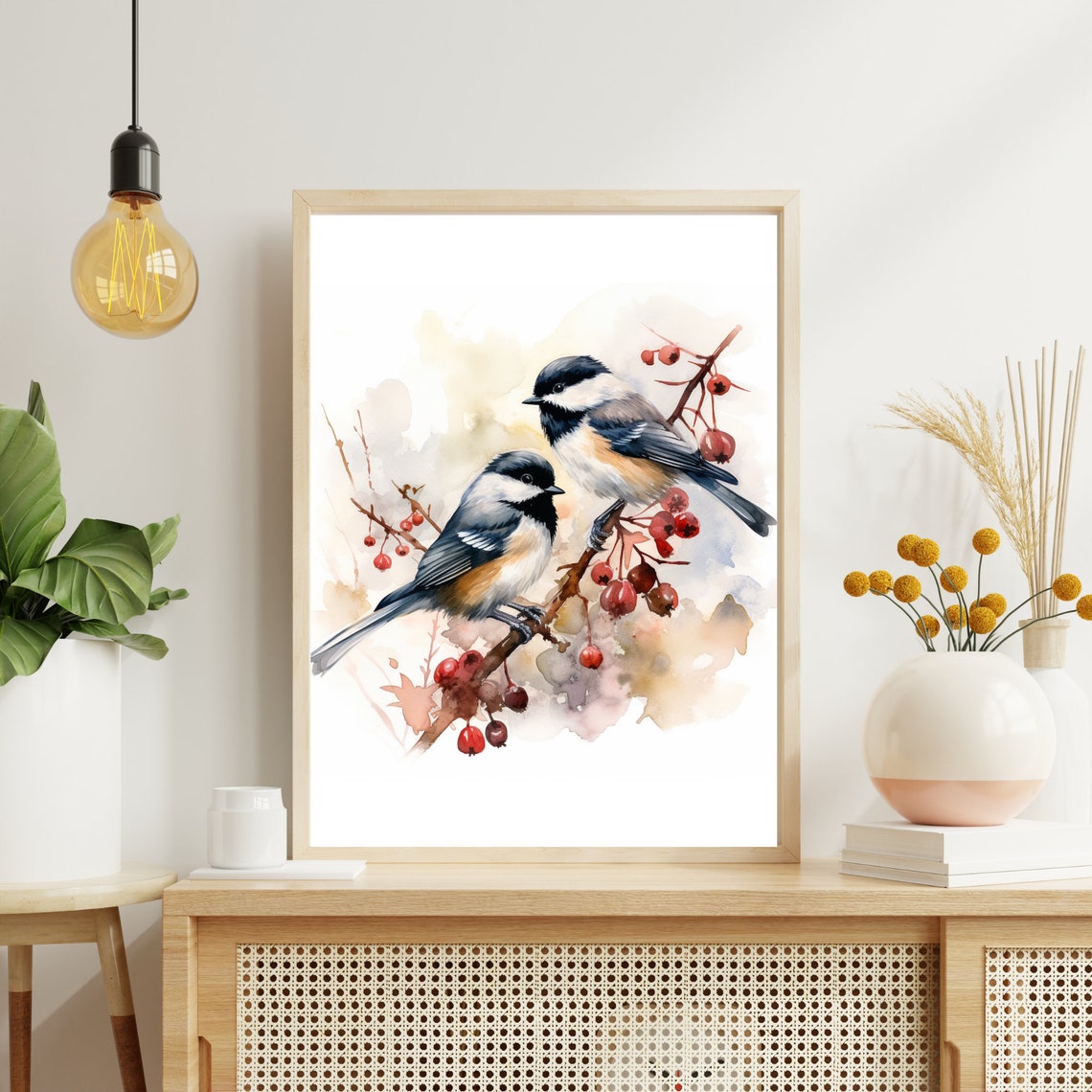 Chickadee Birds Watercolor Painting, Chickadee Printable Wall Art ...