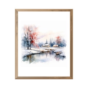 Winter Landscape Painting Printable Wall Art, Winter Watercolor Print ...