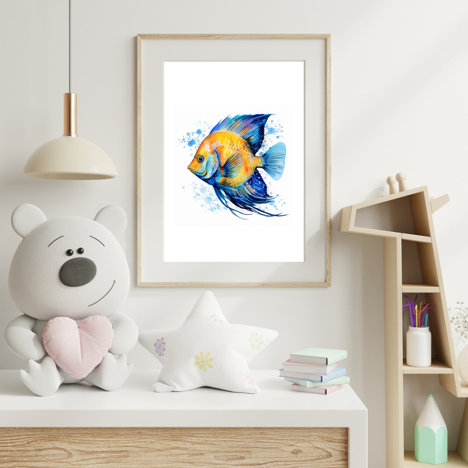 Angelfish Watercolor Painting, Angelfish Printable Wall Art, Fish ...