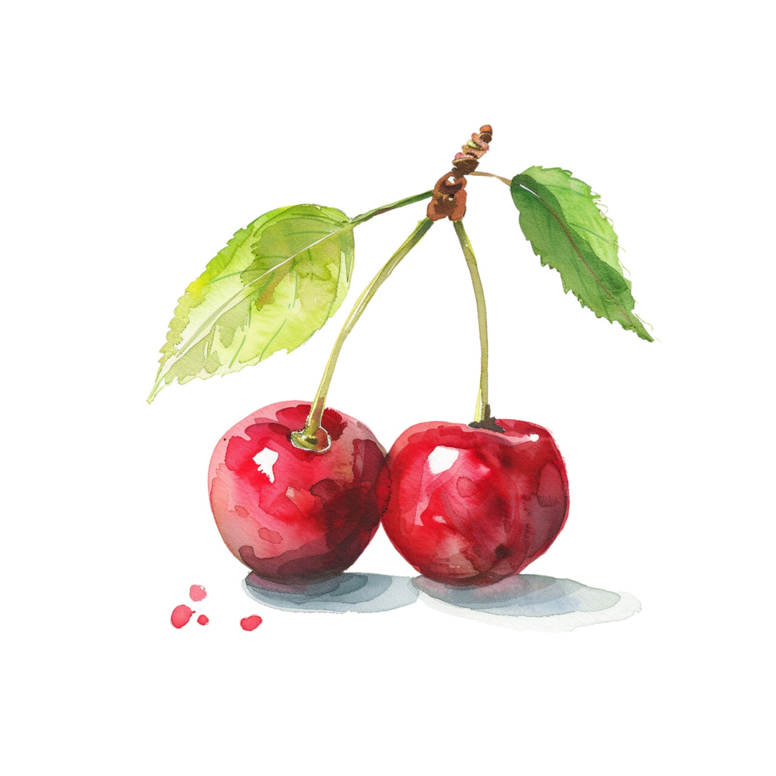 Cherries Watercolor Painting Printable Wall Art, Summer Fruits, Kitchen ...