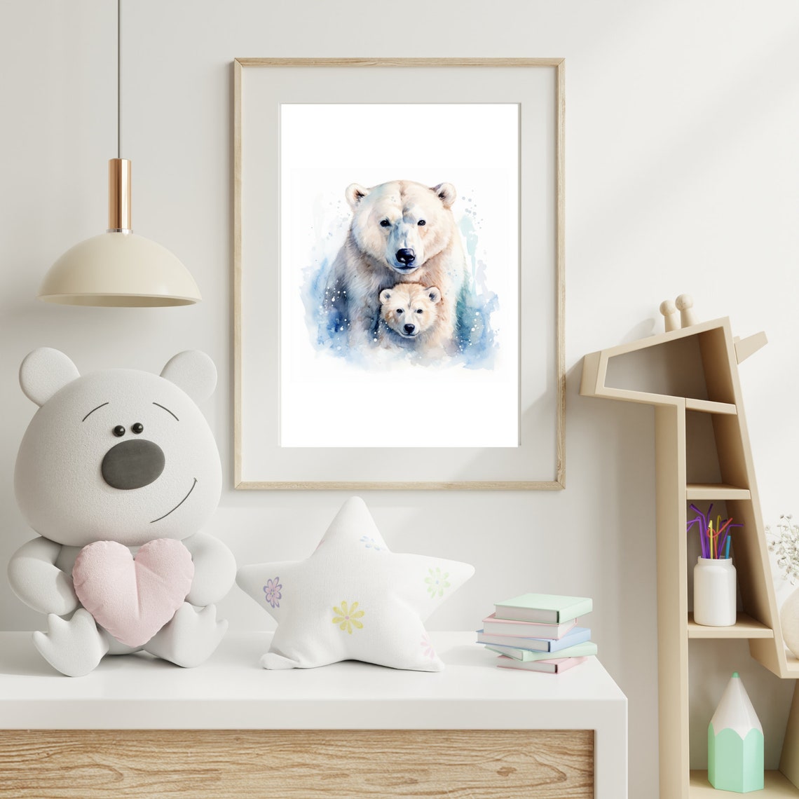 Mother and Baby Polar Bear Printable Art, Watercolor Bear Print Art ...