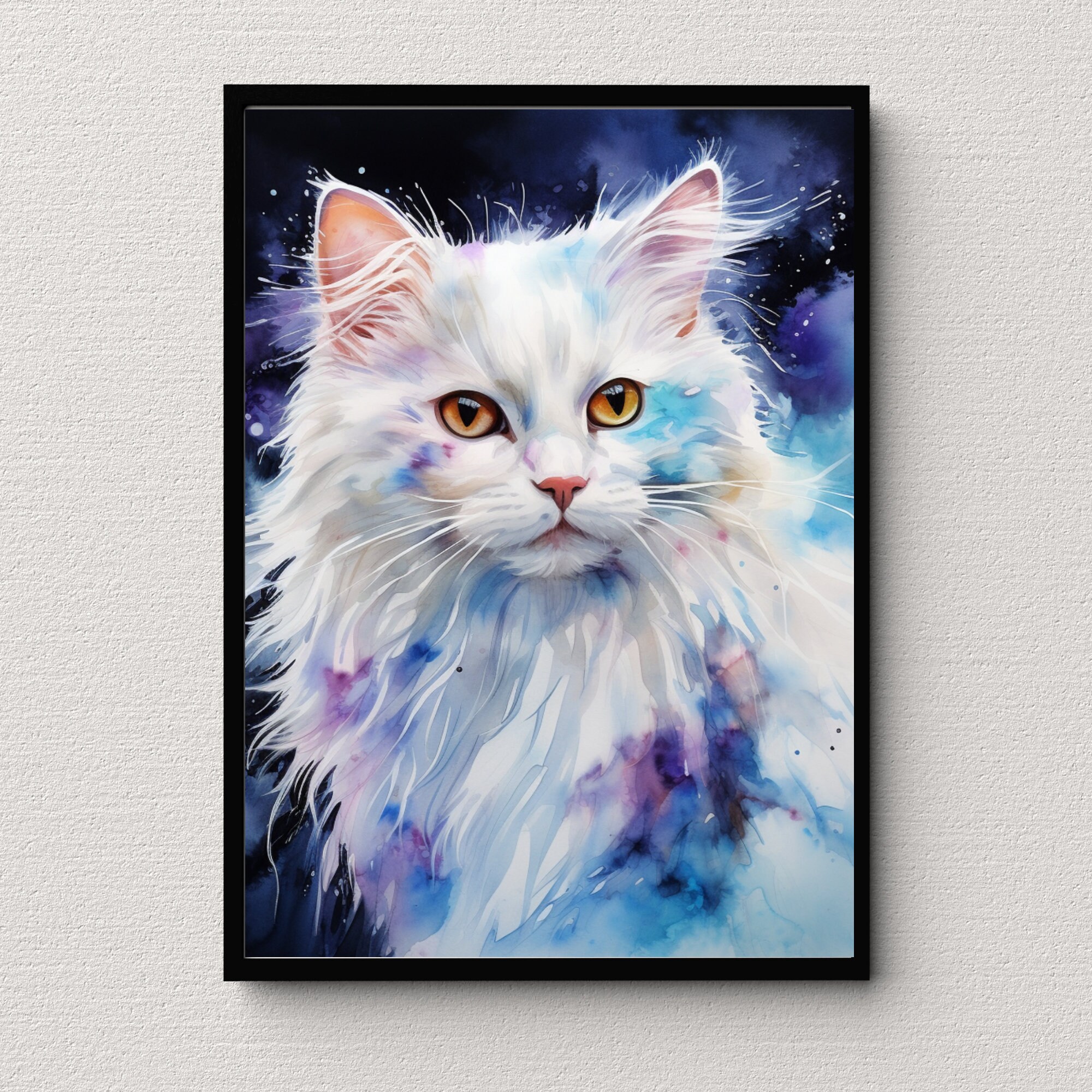 White Cat Watercolor Painting Printable Wall Art, Cat Poster, Cat Wall ...