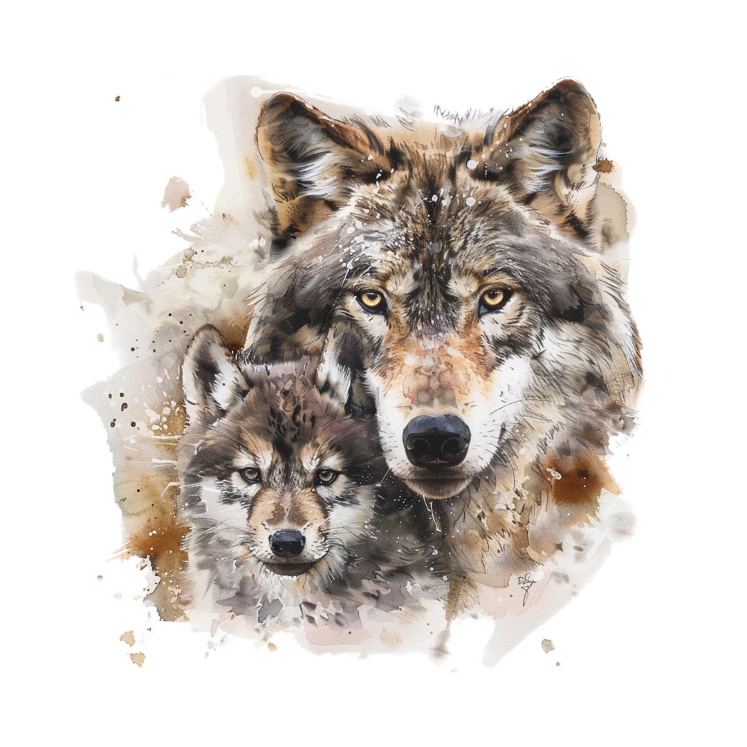 Baby and Mother Wolf Watercolor Painting Printable Wall Art, Instant ...