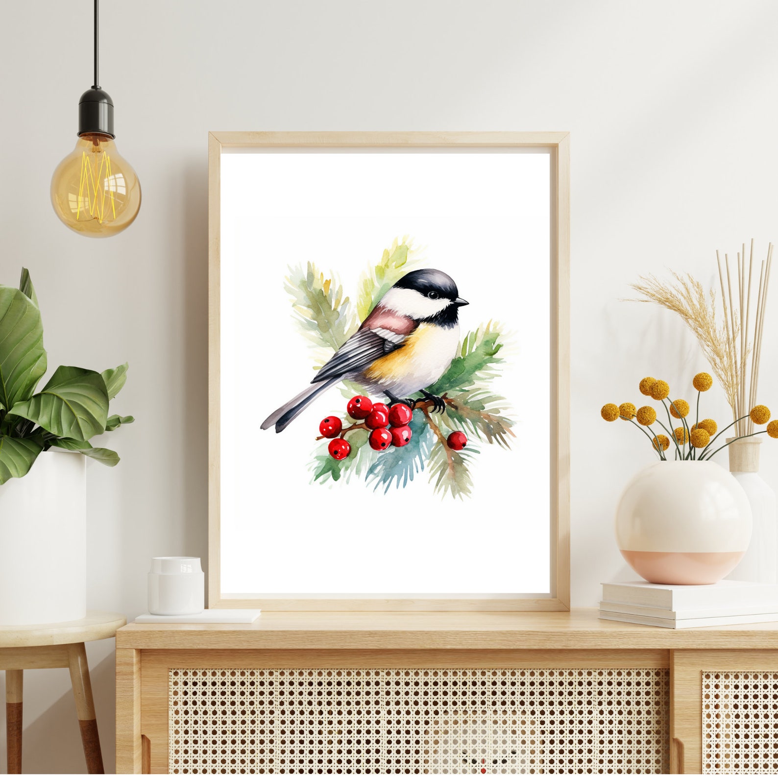 Chickadee Bird Watercolor Painting, Chickadee Printable Wall Art ...