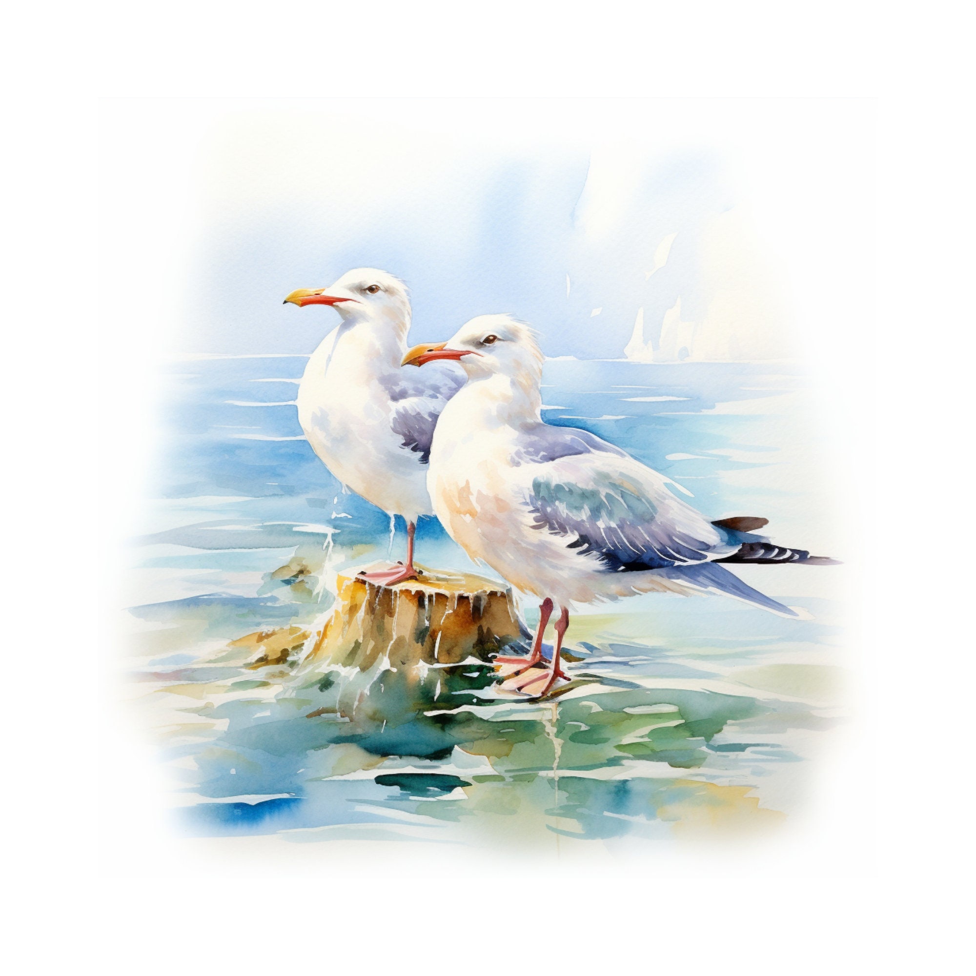 Seagulls Digital Print , Watercolor Seagulls Printable Art, Digital ...