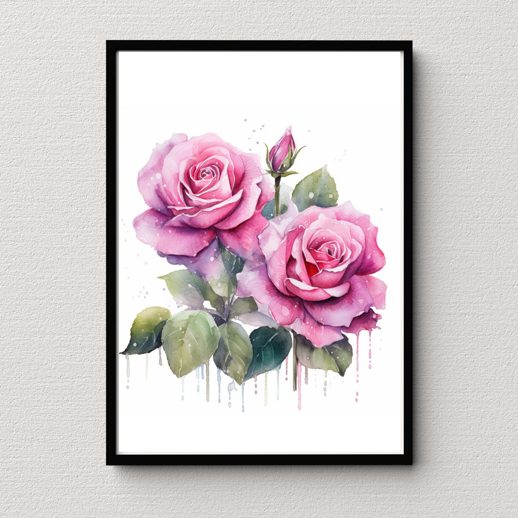 Pink Roses Watercolor Painting Printable Wall Art, Pink Roses Clipart ...