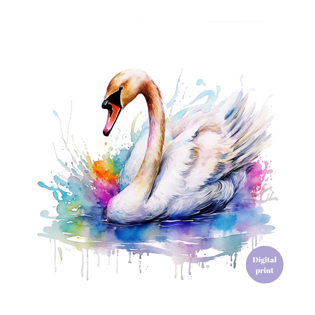 Swan Watercolor Painting, Swan Printable Wall Art, Swan Digital Print ...