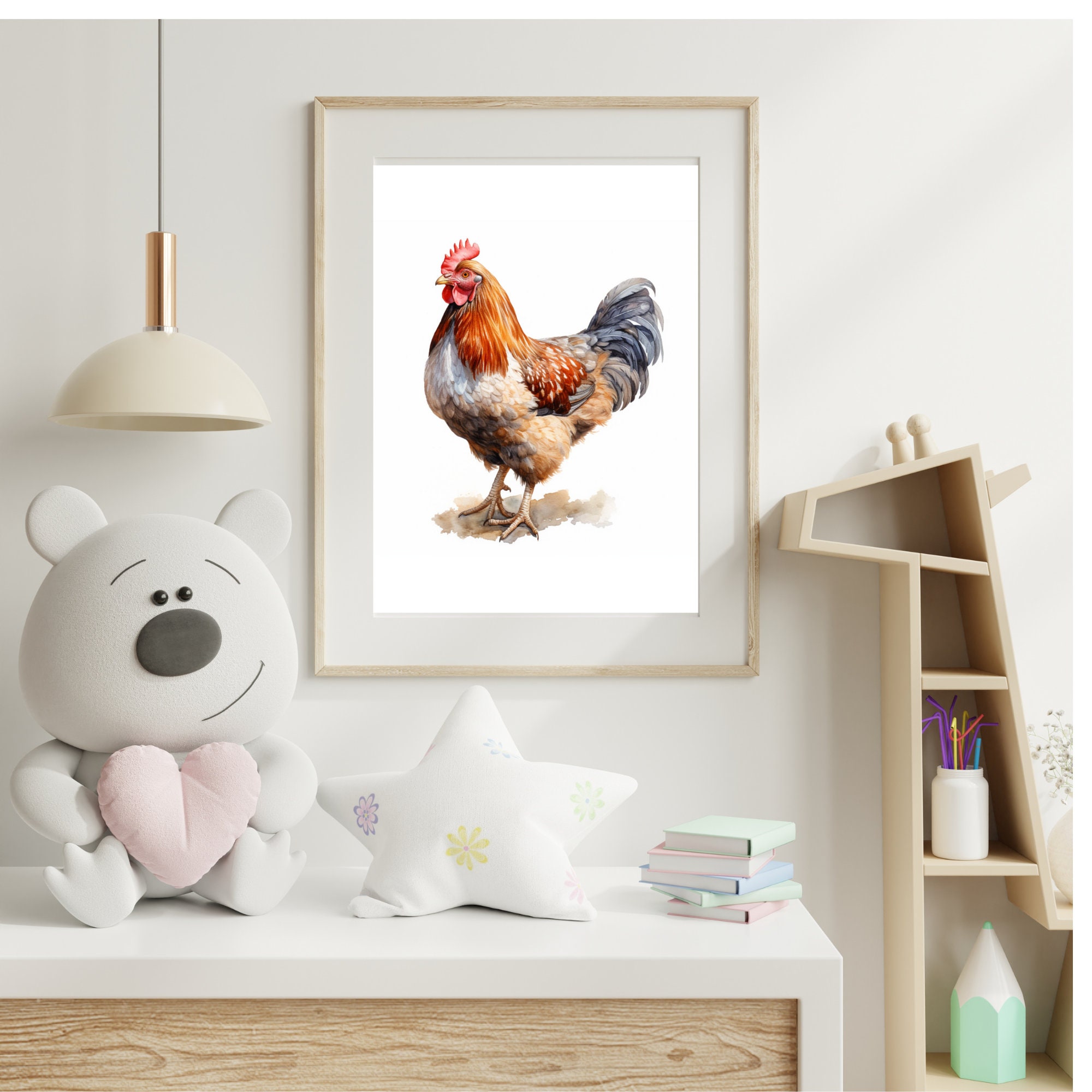 Hen Watercolor Painting, Hen Printable Wall Art, Hen Digital Download ...