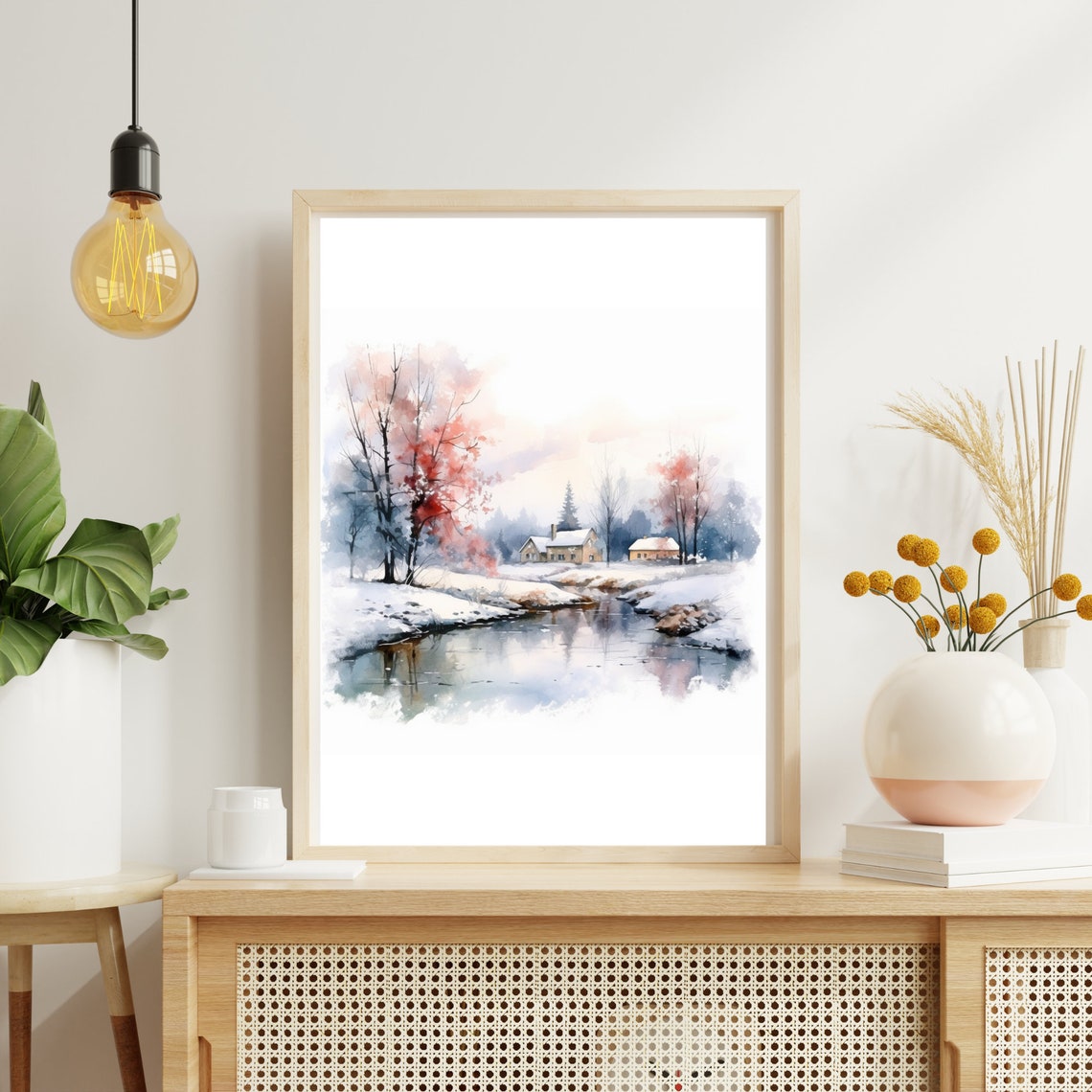 Winter Landscape Painting Printable Wall Art, Winter Watercolor Print ...