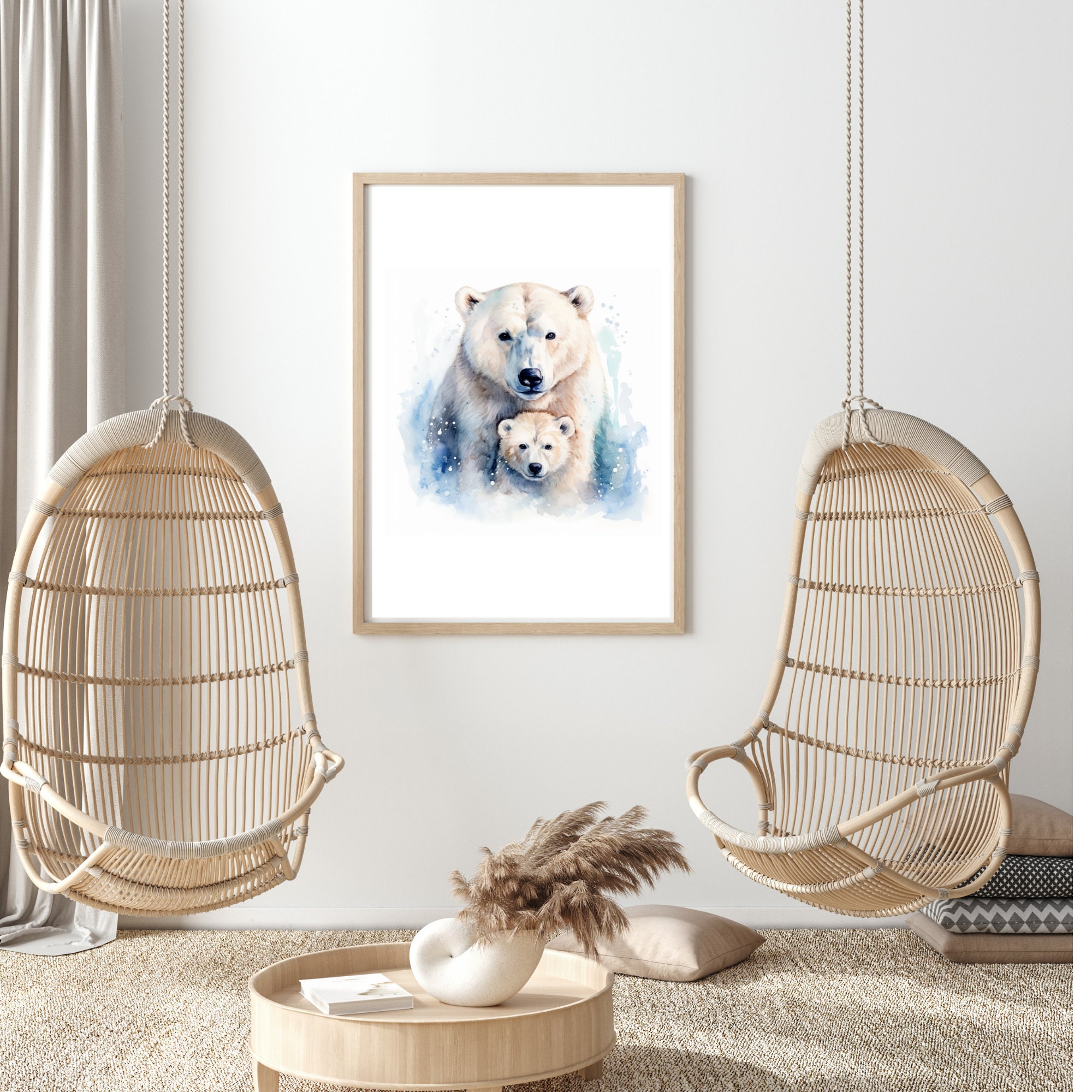 Mother and Baby Polar Bear Printable Art, Watercolor Bear Print Art ...