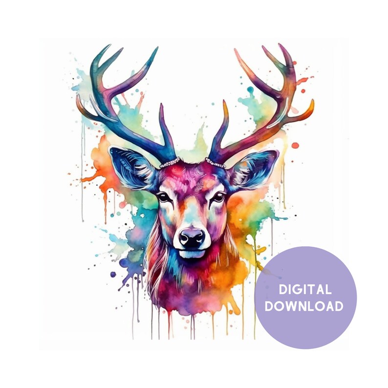 Deer Watercolor Painting Digital Wall Art , Deer Print, Printable Wall ...