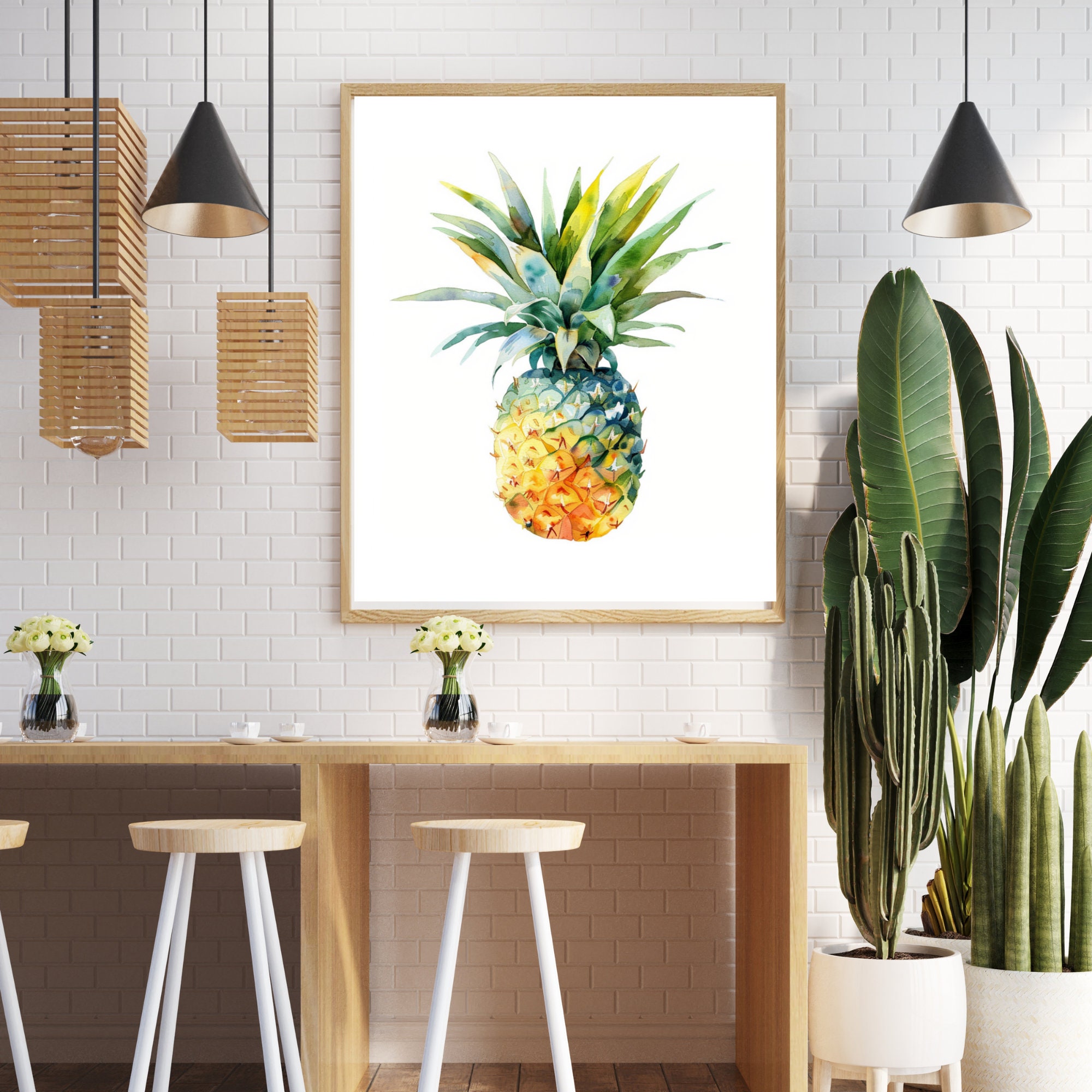 Ananas Watercolor Painting Printable Wall Art, Kitchen Wall Decor ...