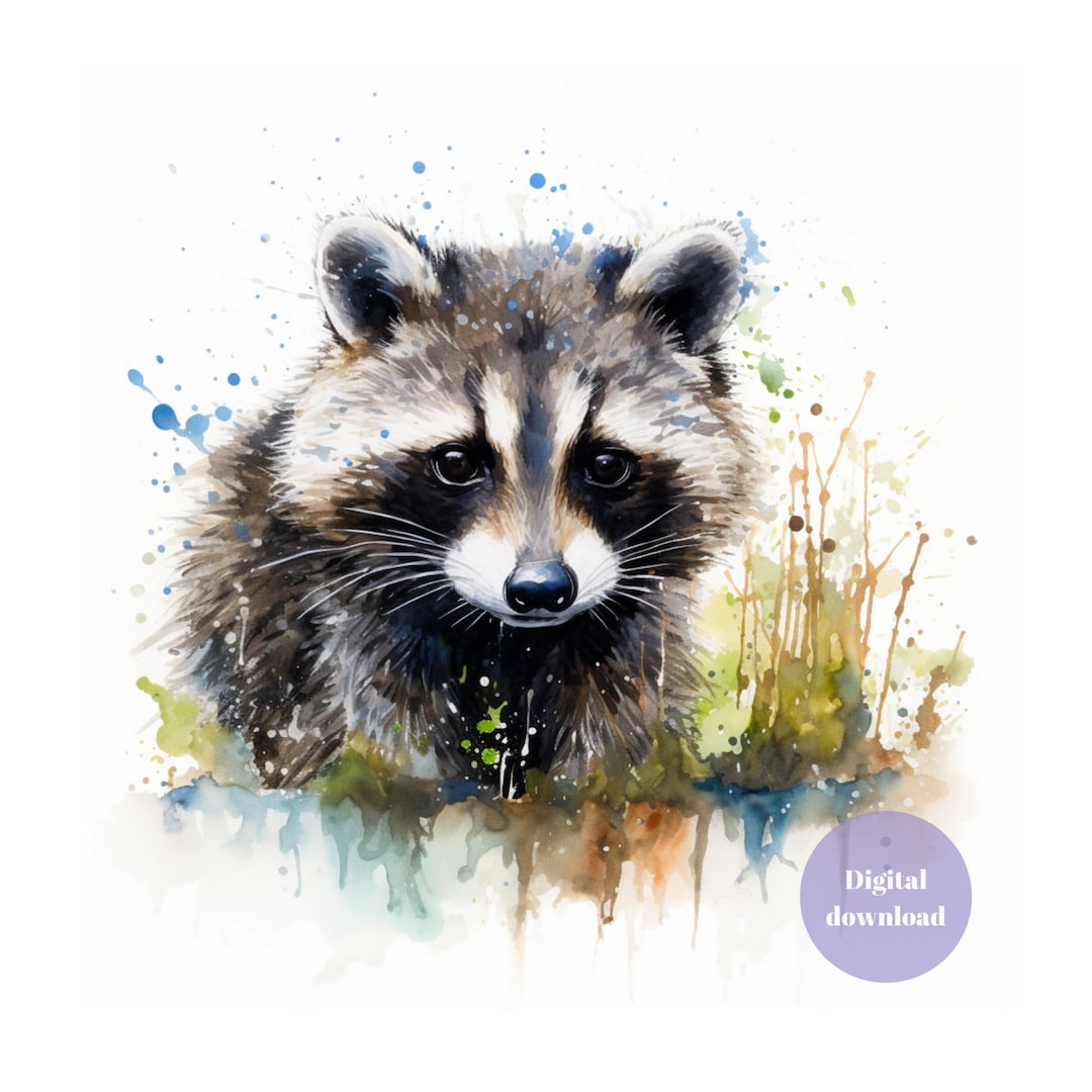 Raccoon Watercolor Painting, Raccoon Printable Wall Art, Raccoon Wall ...