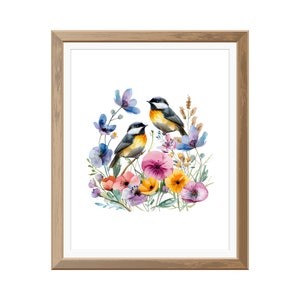 Spring Birds Watercolor Printable Wall Art, Floral Birds, Birds With ...