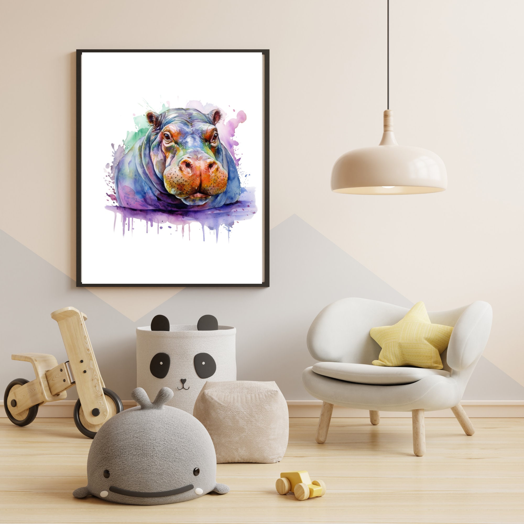 Hippo Watercolor Painting Printable Wall Art, Hippo Clipart,watercolor ...