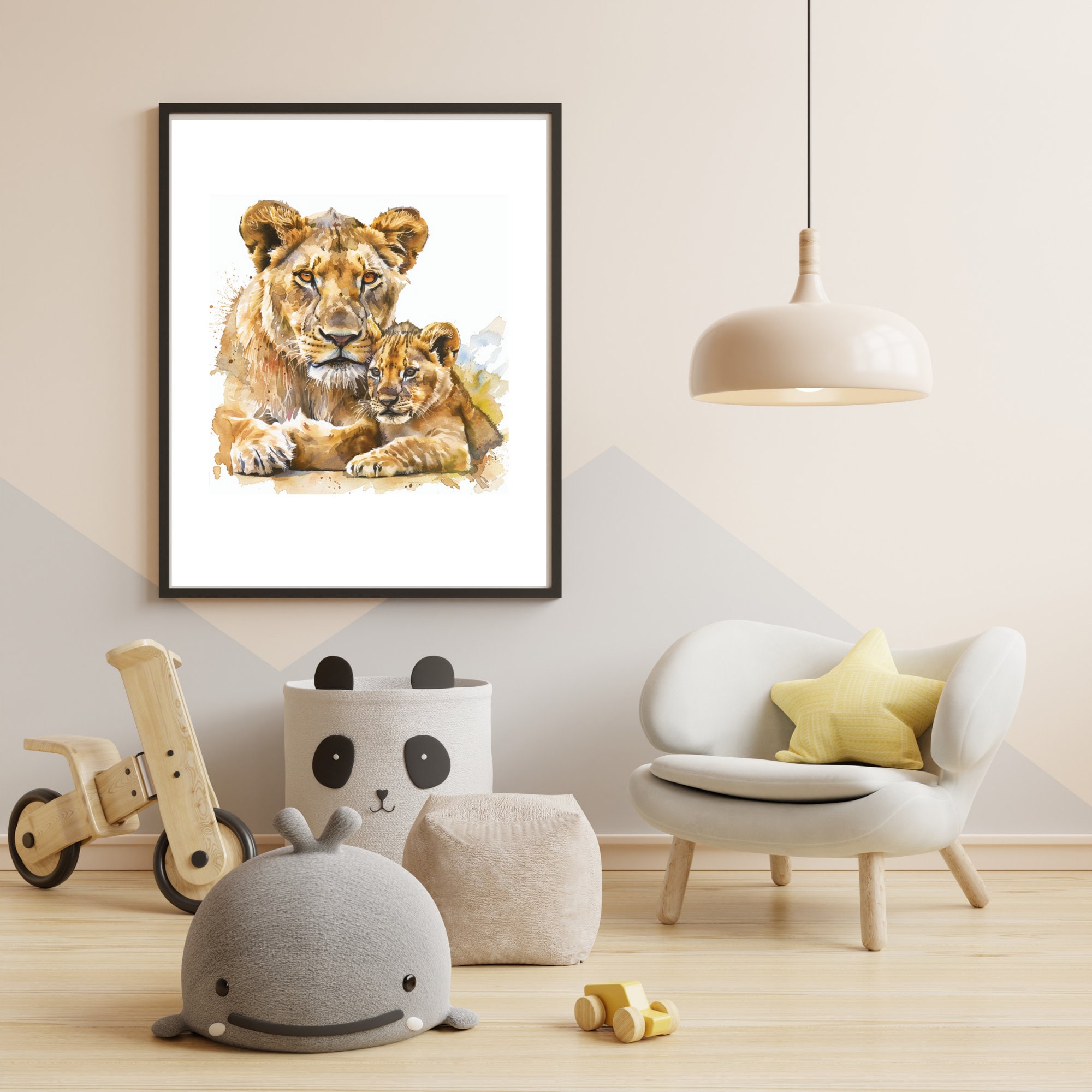 Mother and Baby Lion Watercolor Clipart, Printable Wall Art, Digital ...