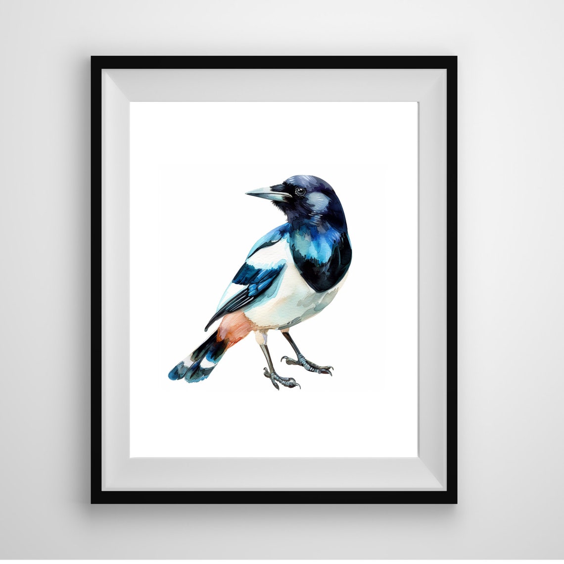 Magpie Watercolor Painting Printable Wall Art, Magpie Bird Clipart ...