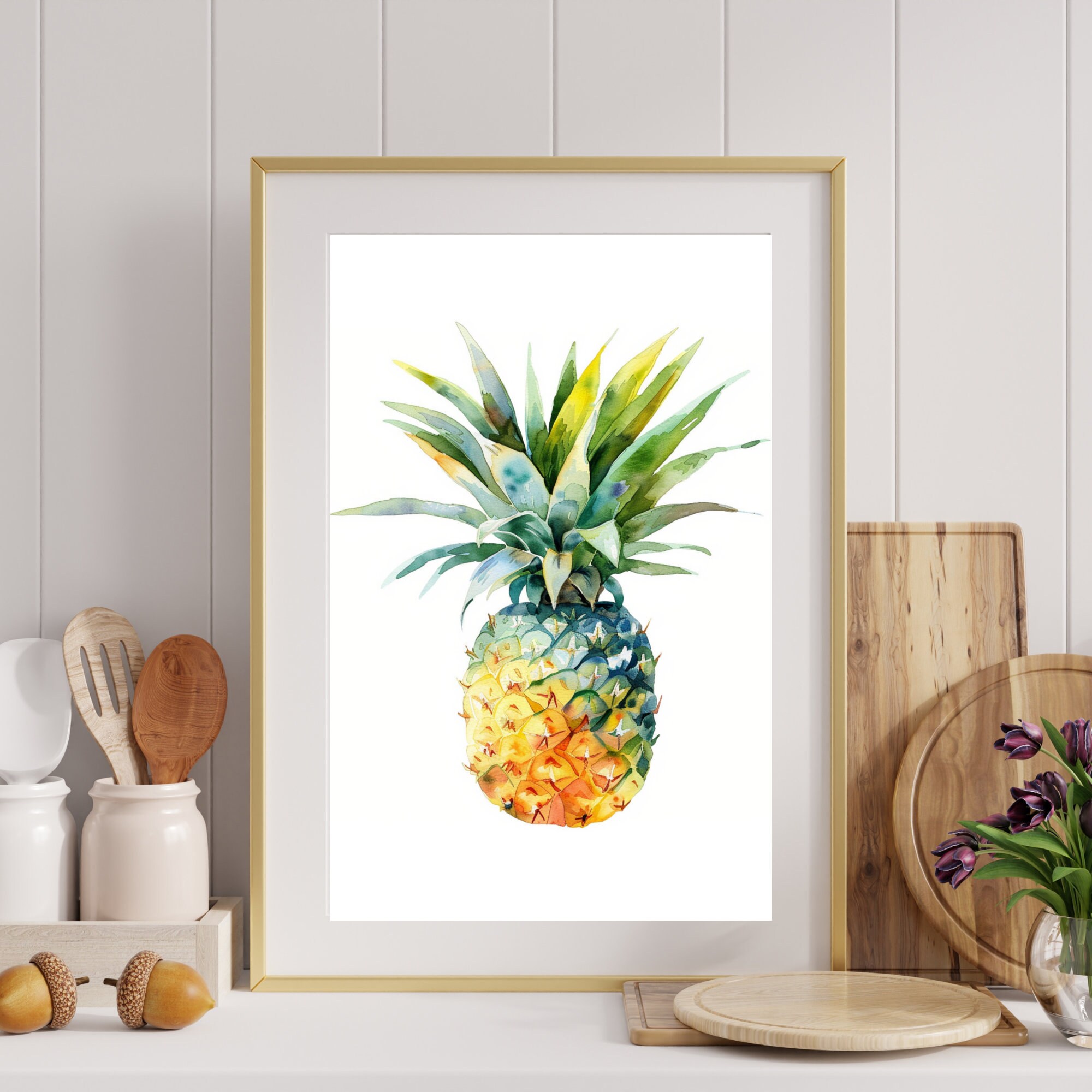 Ananas Watercolor Painting Printable Wall Art, Kitchen Wall Decor ...