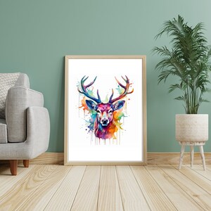 Deer Watercolor Painting Digital Wall Art , Deer Print, Printable Wall ...