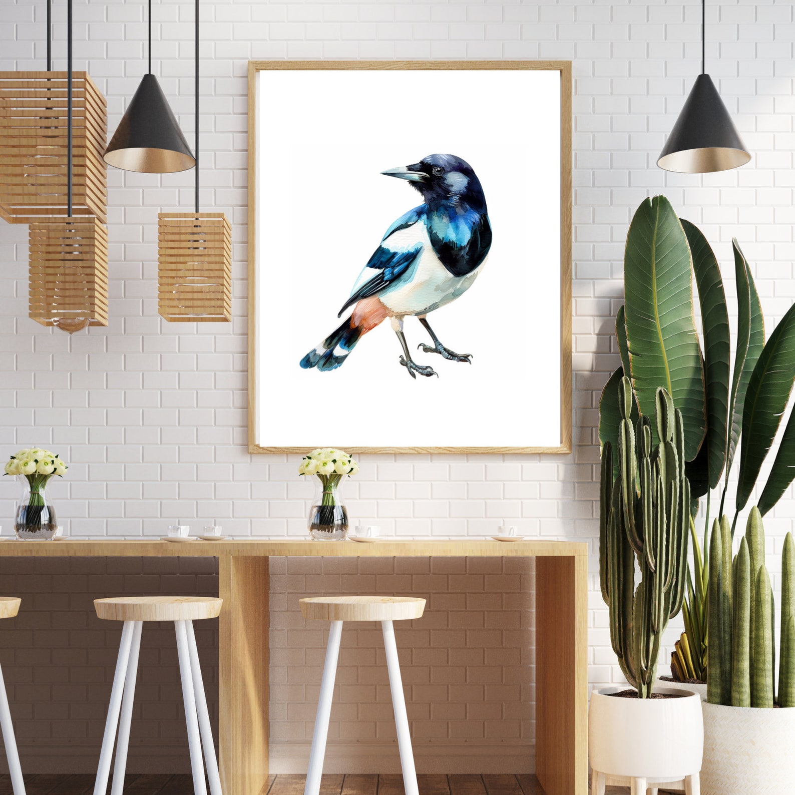 Magpie Watercolor Painting Printable Wall Art, Magpie Bird Clipart ...