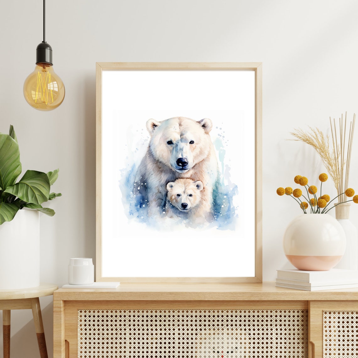 Mother and Baby Polar Bear Printable Art, Watercolor Bear Print Art ...