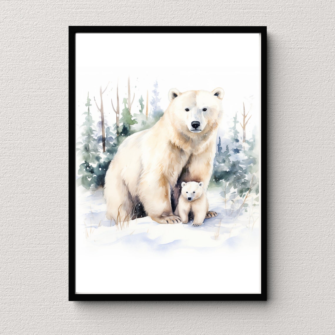 Mother and Baby Polar Bear Printable Art, Watercolor Bear Print Art ...