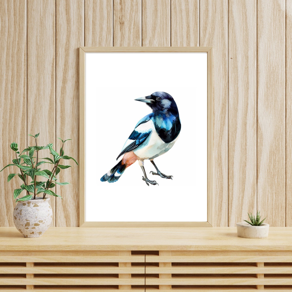 Magpie Watercolor Painting Printable Wall Art, Magpie Bird Clipart ...