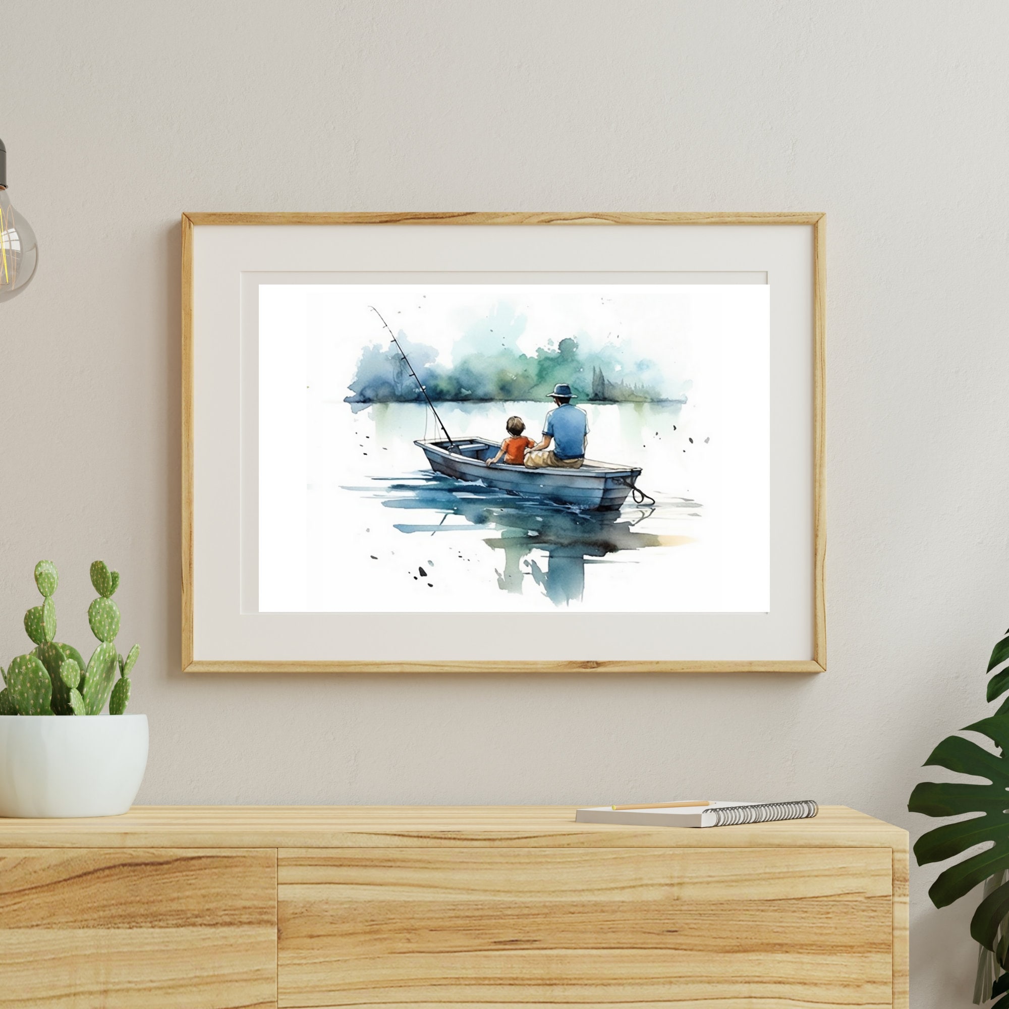 Father and Son Digital Art Print in Watercolor, Printable Watercolor ...
