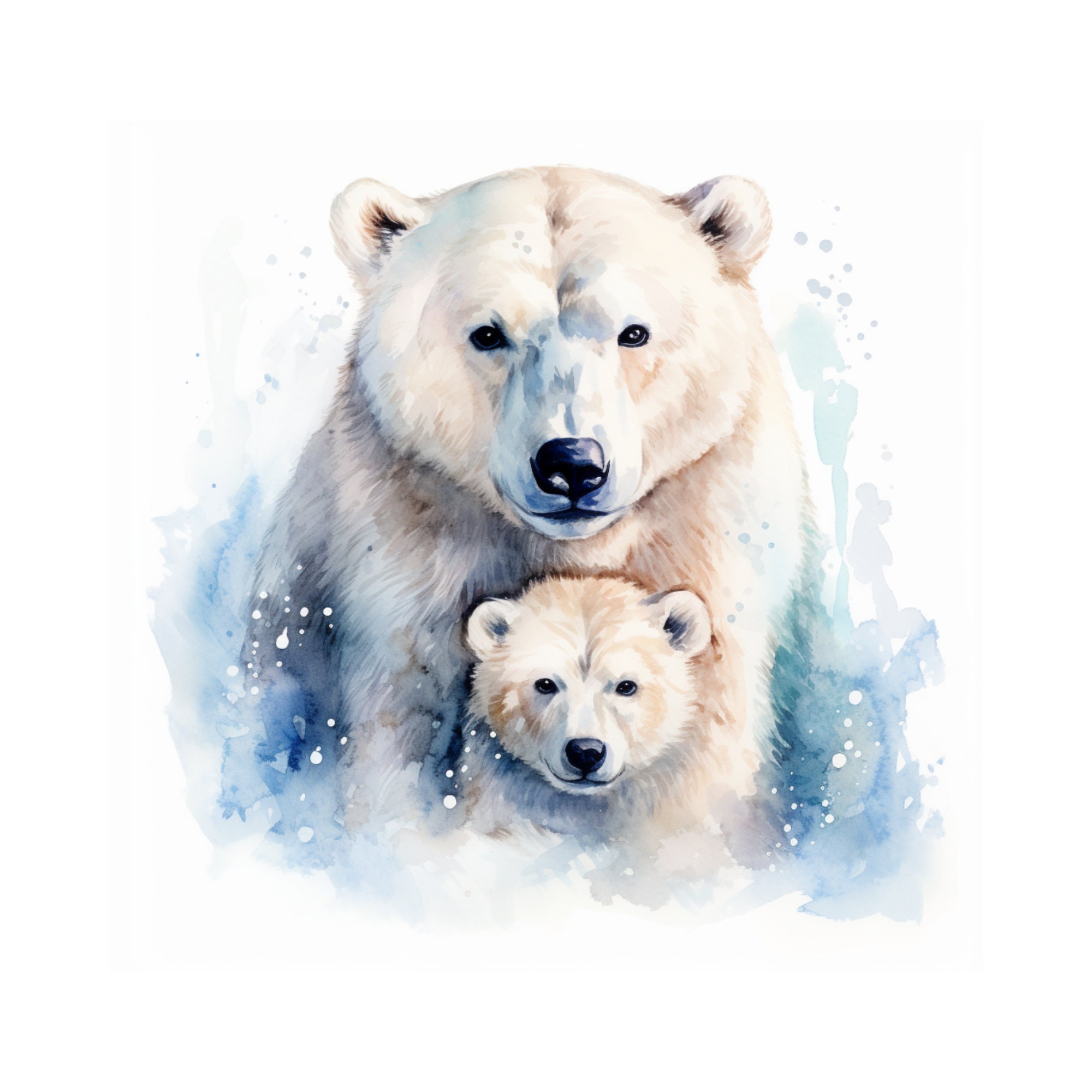 Mother and Baby Polar Bear Printable Art, Watercolor Bear Print Art ...