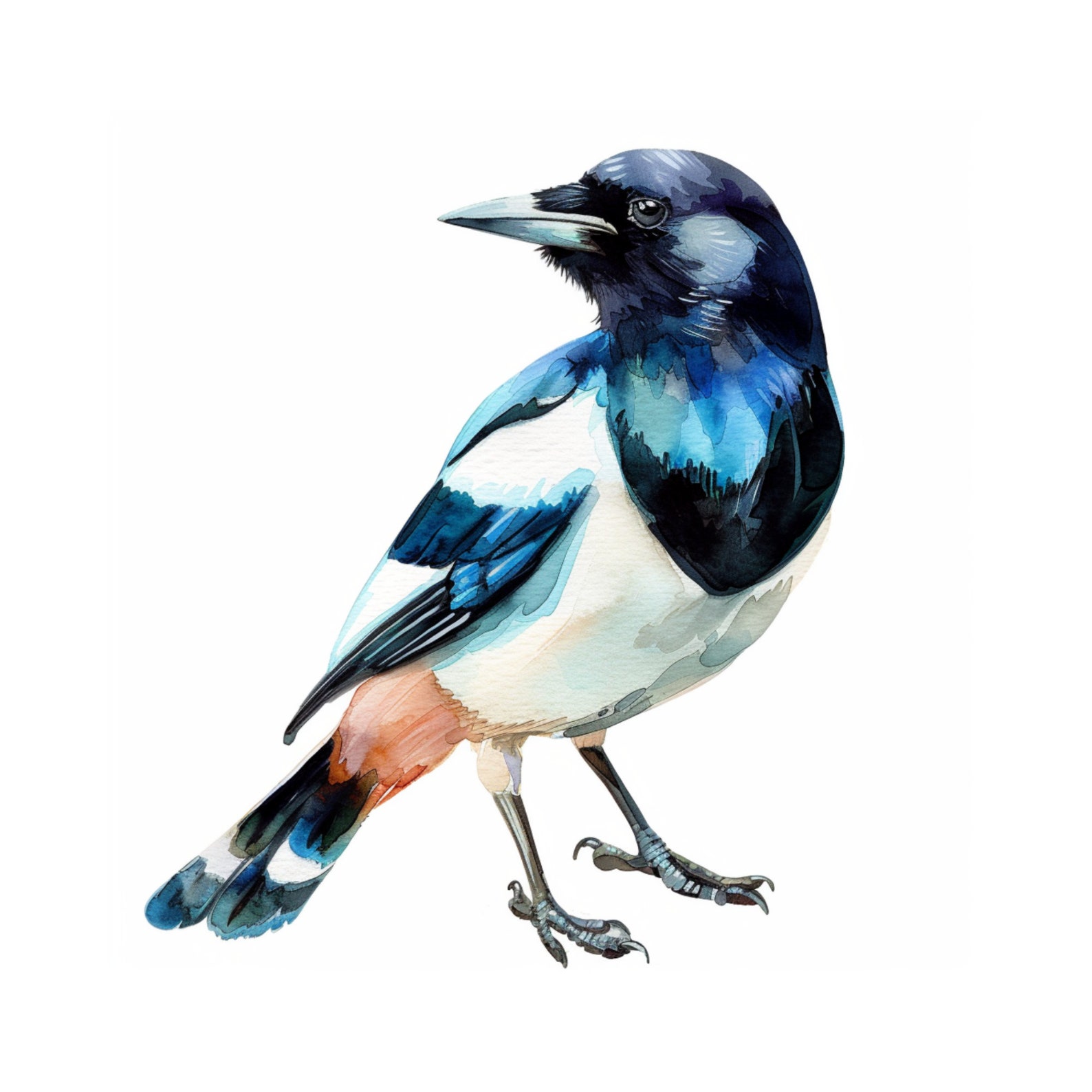 Magpie Watercolor Painting Printable Wall Art, Magpie Bird Clipart ...