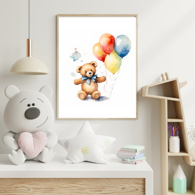 Teddy Bear Watercolor Painting Printable Wall Art, Teddy Bear Holding ...