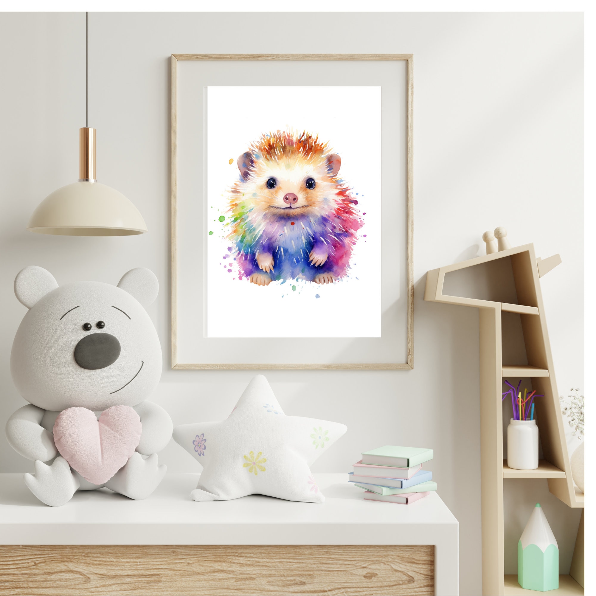 Hedgehog Watercolor Painting, Colorful Art, Hedgehog Printable Wall Art ...