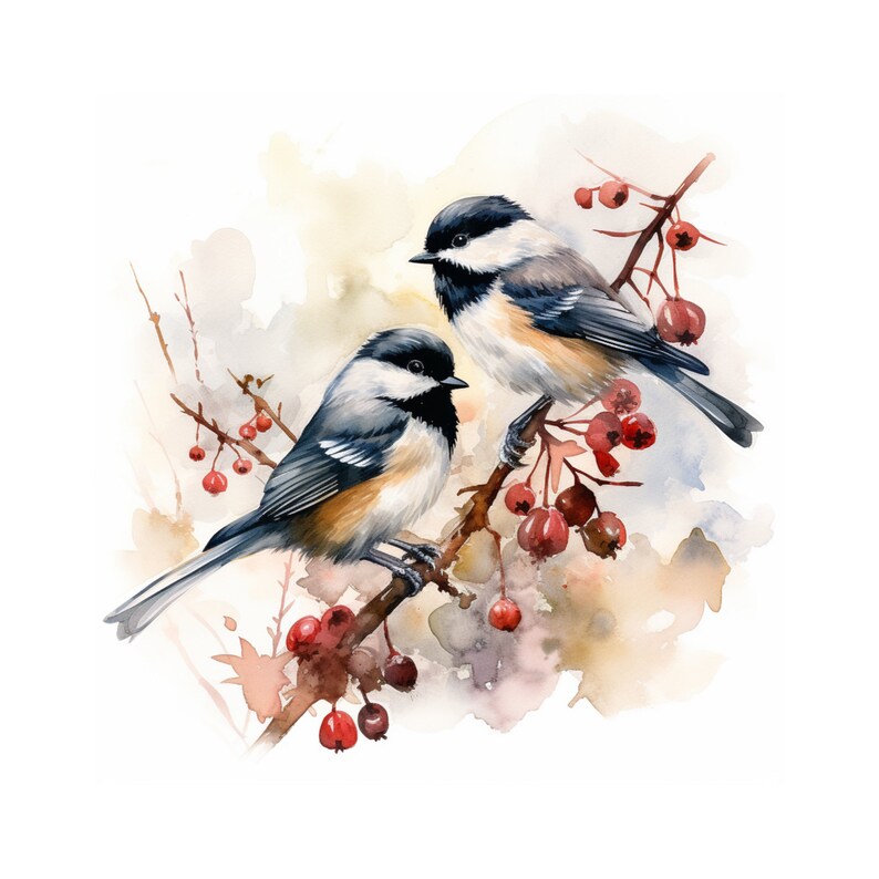 Chickadee Birds Watercolor Painting, Chickadee Printable Wall Art, Chickadee Clipart, Chickadee ...