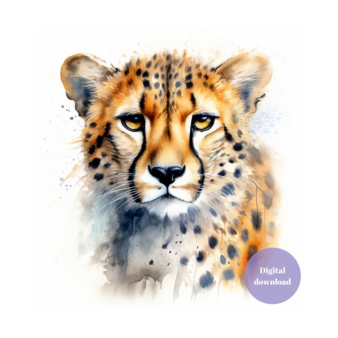 Cheetah Watercolor Painting, Cheetah Printable Wall Art, Cheetah Poster ...
