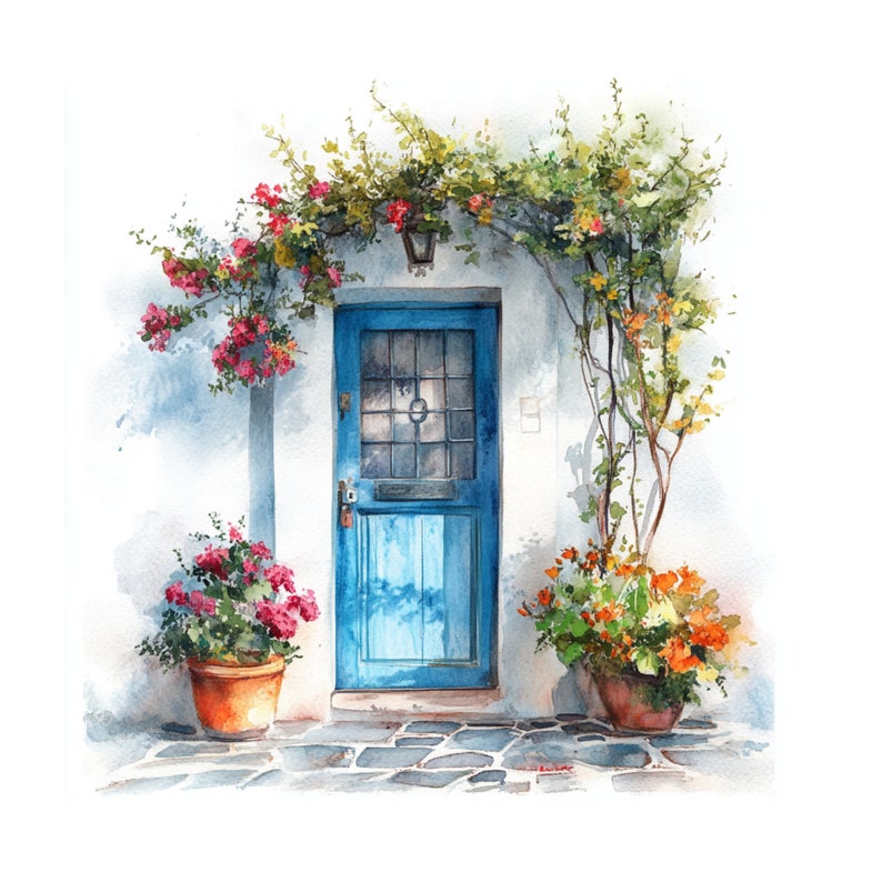Floral Door Watercolor Painting Printable Wall Art, Home Decor, Wall ...
