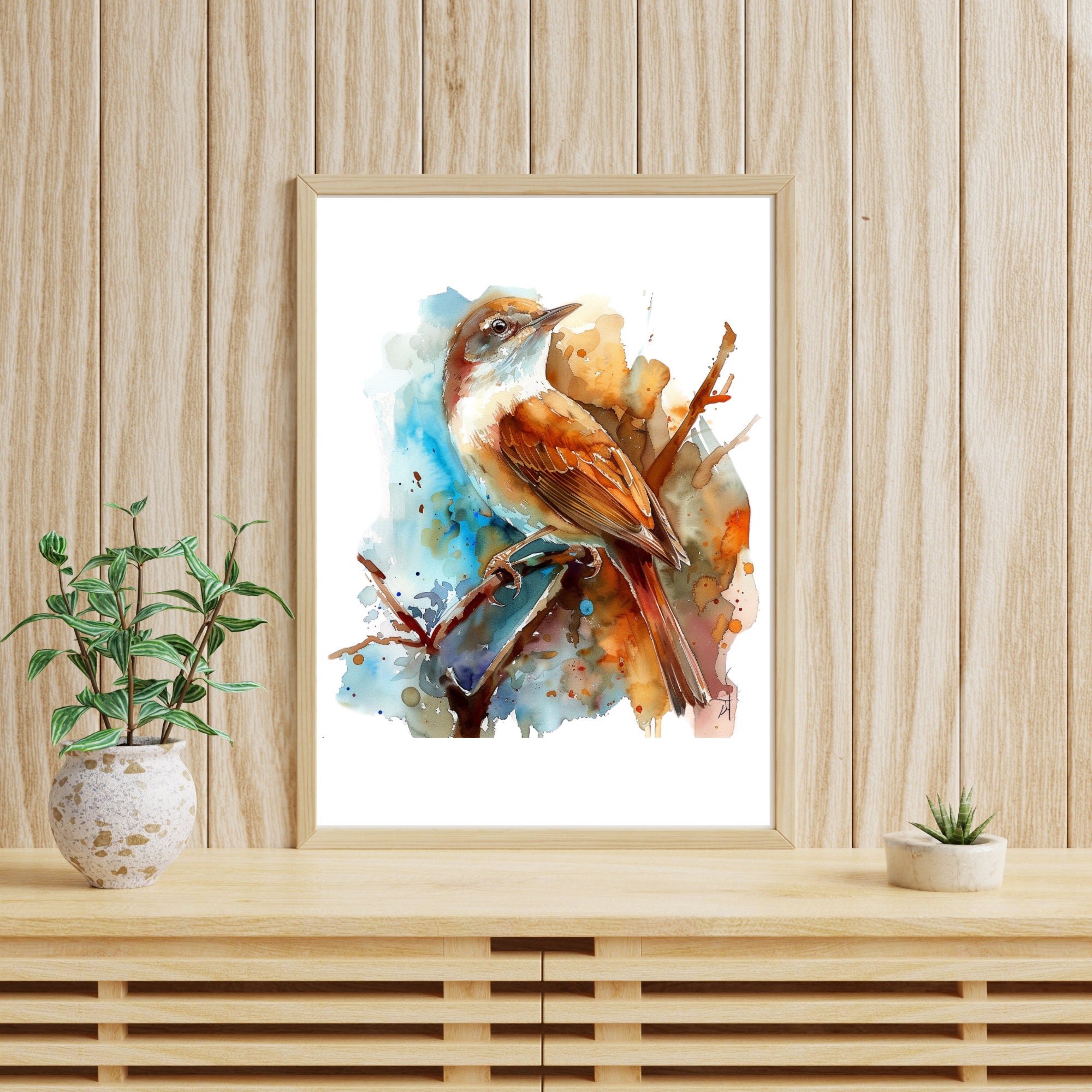 Nightingale Watercolor Painting Digital Wall Art, Digital Art Print ...