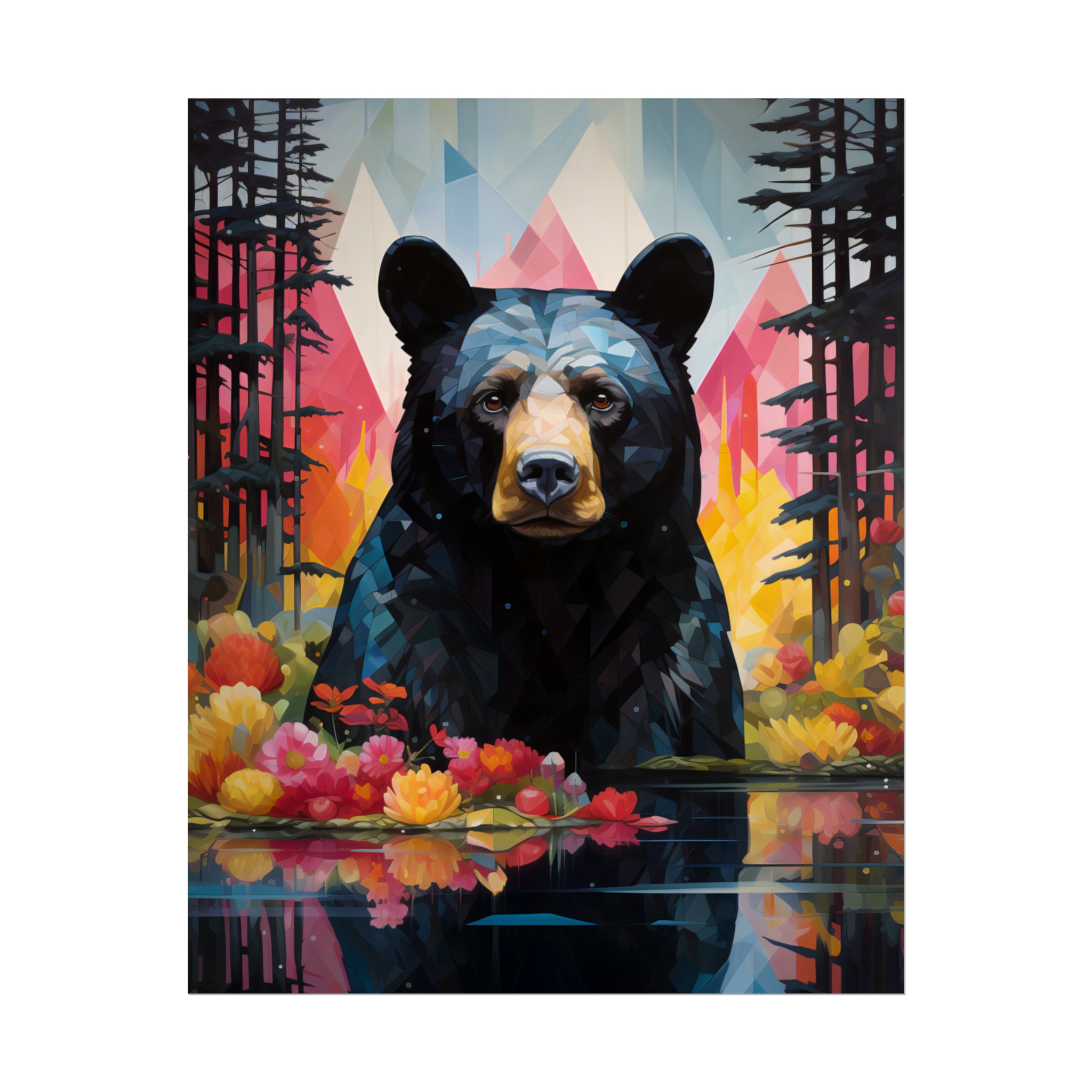 Bear Wall Art for Living Room Bear Painting Geometric Art Bear Art ...