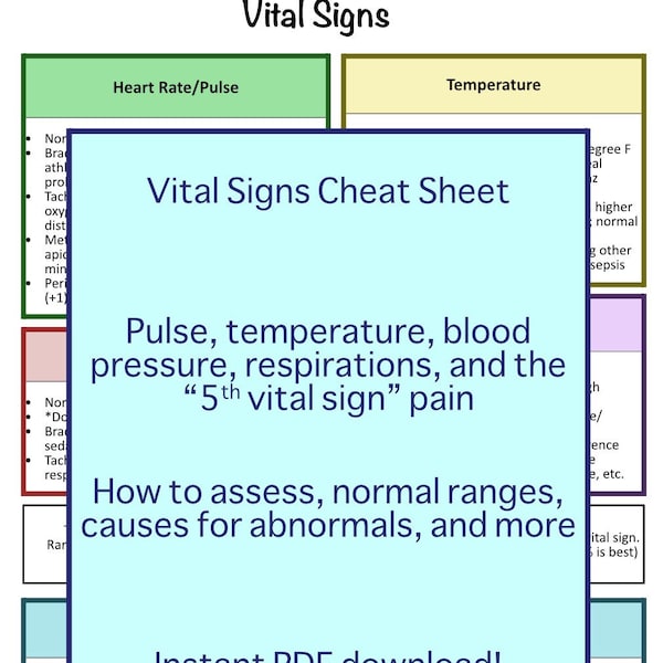 Vital Sign Cheat Sheet - Etsy