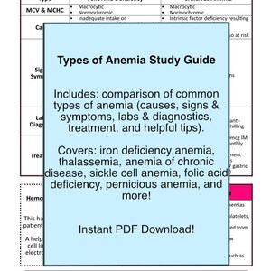 Types of Anemia Study Guide - Etsy
